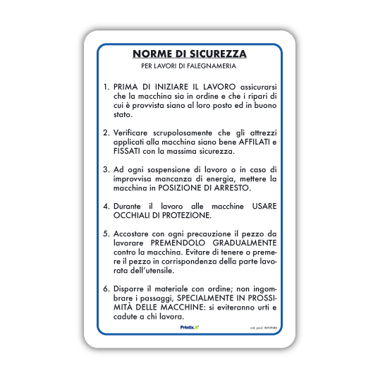 INF090 - Cartello "Norme di sicurezza - per lavori di falegnameria" - Printix