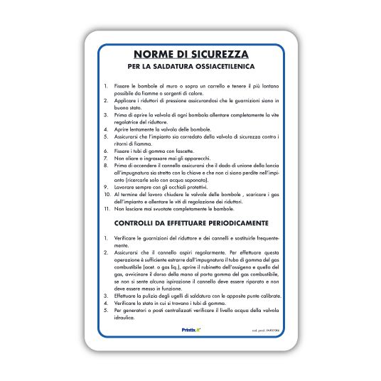 INF104 - Cartello "Norme di sicurezza - per la saldatura ossiacetilenica" - Printix