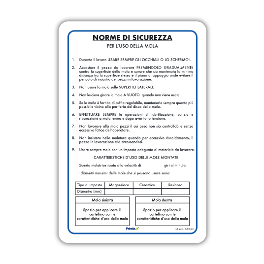INF106 - Cartello "Norme di sicurezza - per l'uso della mola" - Printix