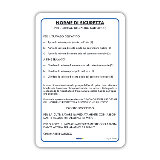 INF108 - Cartello "Norme di sicurezza - per l'impiego dell'acido solforico" - Printix
