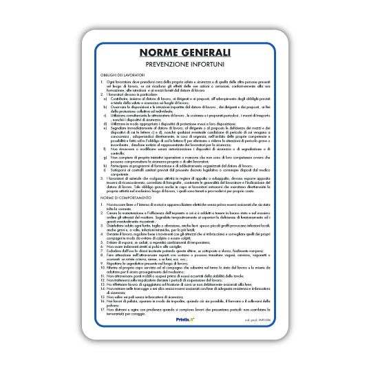 INF111 - Cartello "Norme generali - prevenzione infortuni" - Printix