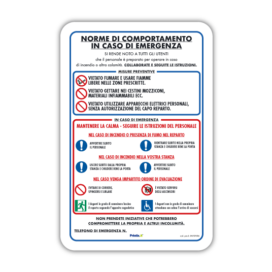INF121 Cartello "Norme di comportamento - in caso di emergenza" - Printix